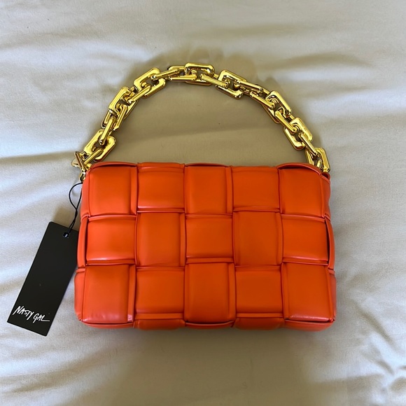 Nasty Gal | Bags | Basketweave Leather Style Orange Purse With Gold ...